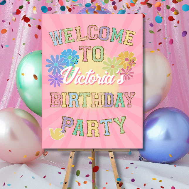 Patch Letter Birthday Party Preppy Hippie Welcome Poster | Zazzle