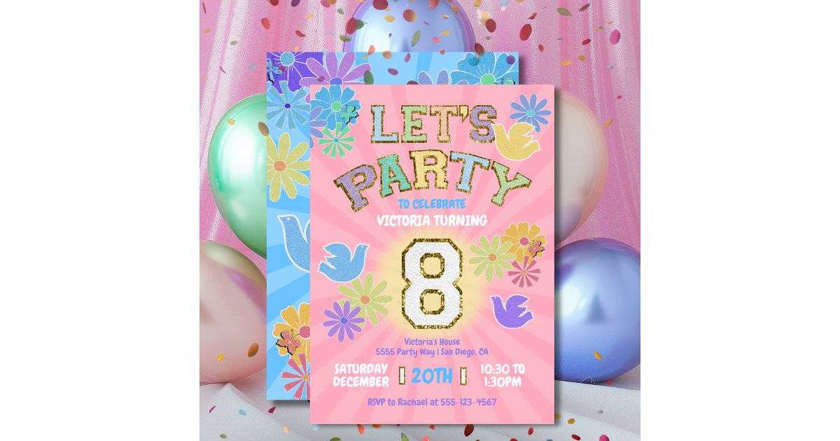 Patch Letter Birthday Party Retro Preppy Hippie Invitation | Zazzle