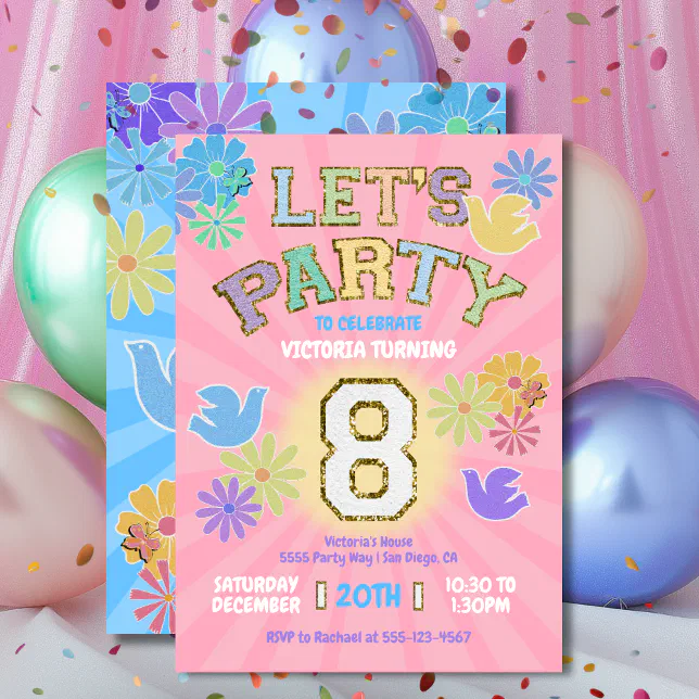 Patch Letter Birthday Party Retro Preppy Hippie Invitation | Zazzle