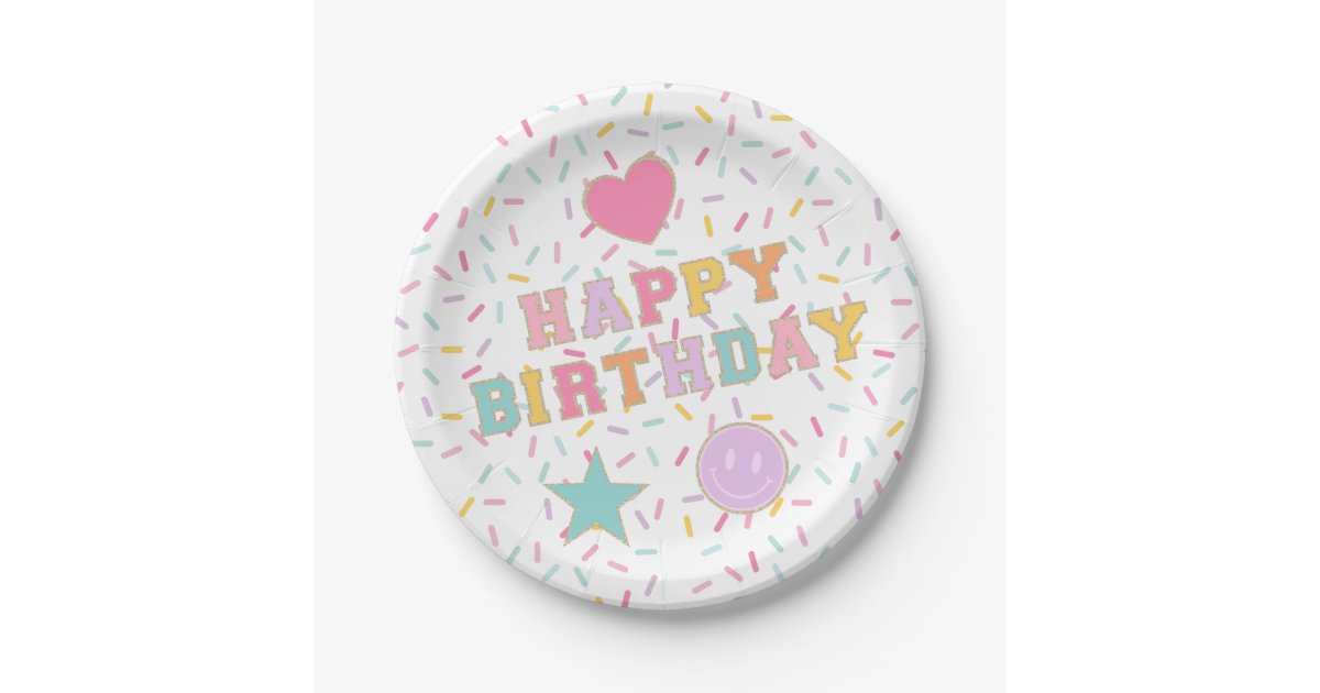 Patch Preppy Letter Birthday Paper Plates | Zazzle