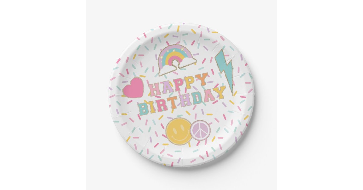 Patch Preppy Letter Birthday Paper Plates | Zazzle