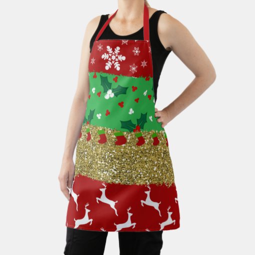 Patch Work Ugly Sweater Pattern Christmas Apron | Zazzle