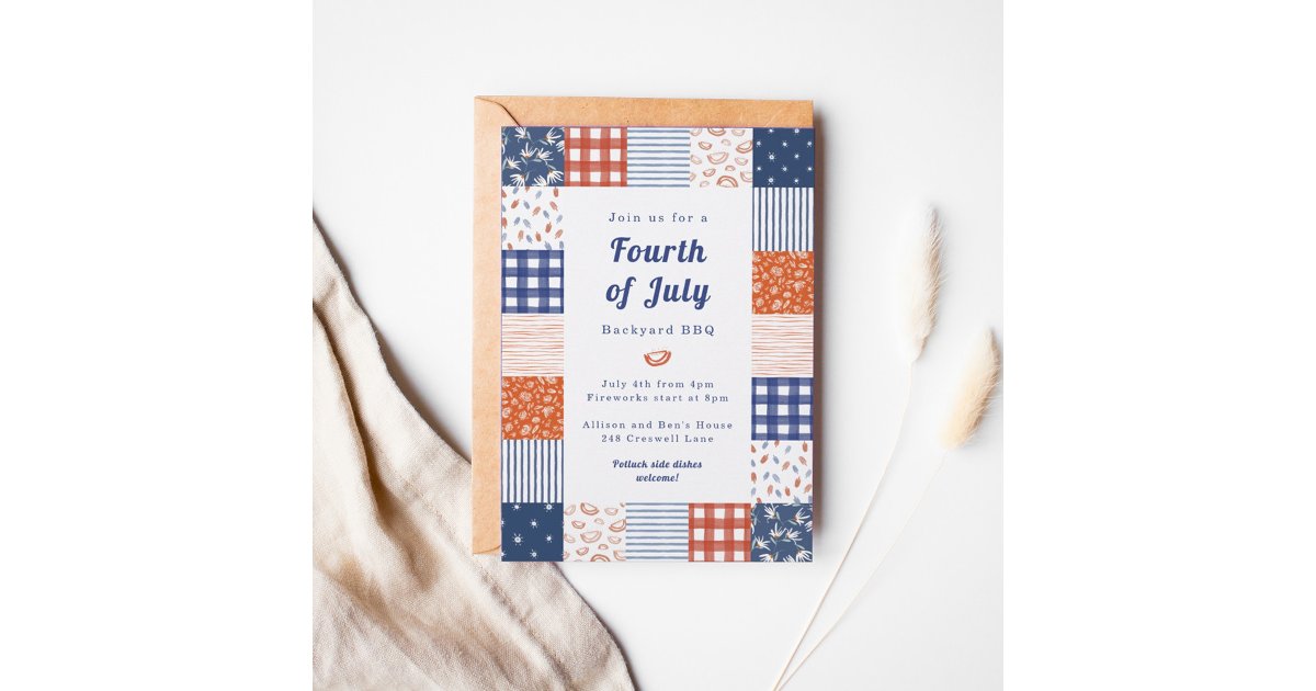 Patchwork 4th of July BBQ Invitation | Zazzle