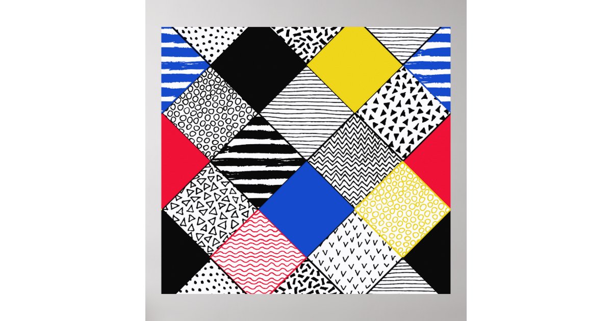 Patchwork background: birds, polka dots. poster | Zazzle