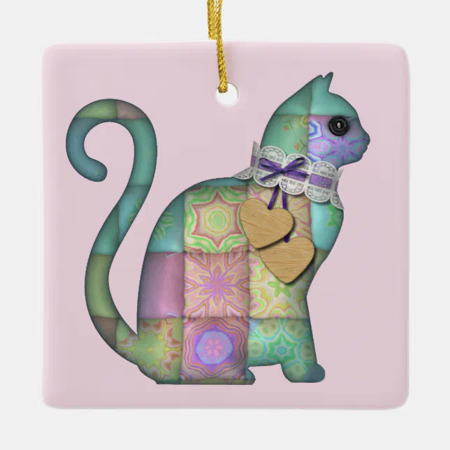 patchwork cat ornament | Zazzle