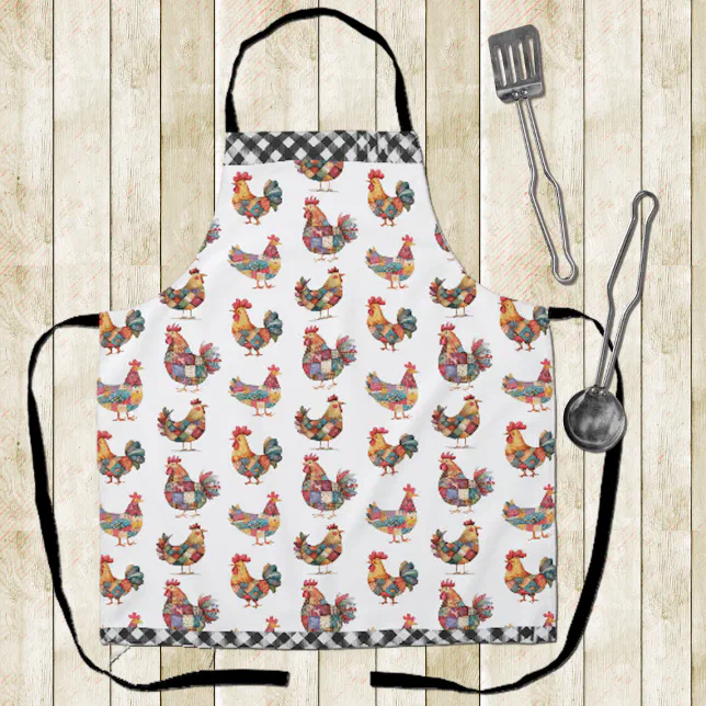 Patchwork Chickens and Gingham Print Apron | Zazzle