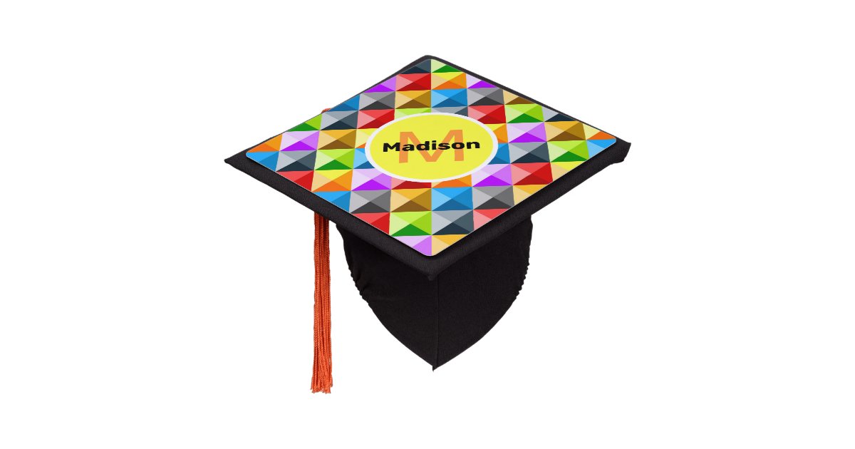 Patchwork Colorful geometric pattern Monogram Graduation Cap Topper ...