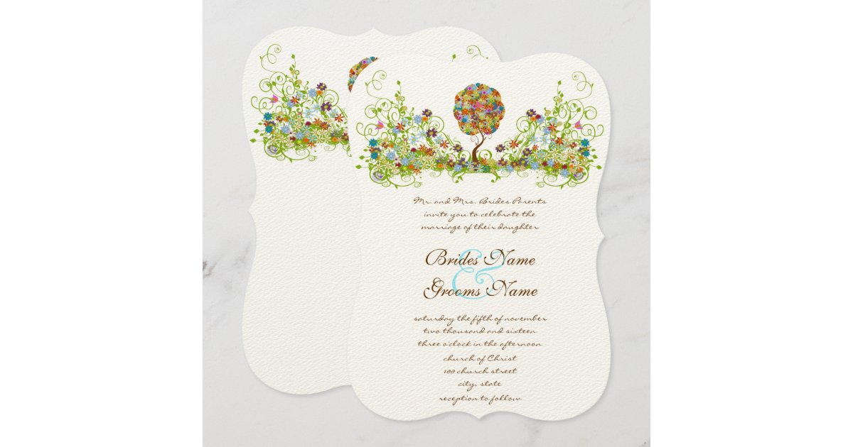 Patchwork Flower Love Tree Wedding Invitation | Zazzle