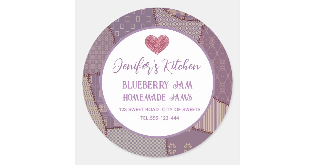 Patchwork homemade jam classic round sticker | Zazzle