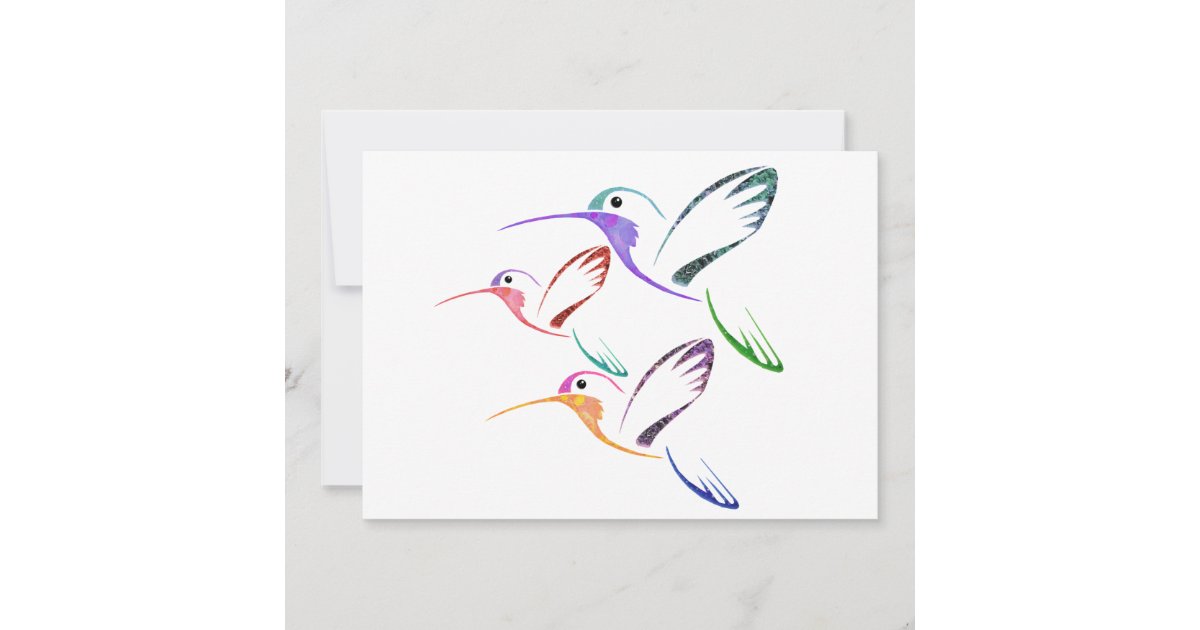 Patchwork Hummingbird Trio Invitation | Zazzle