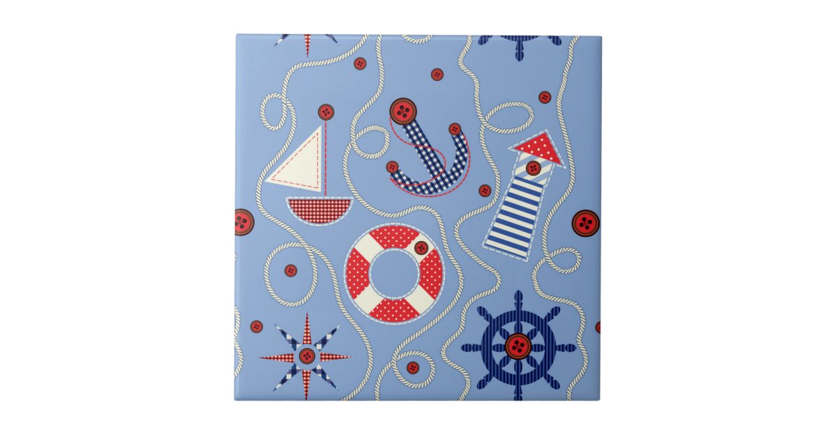 Patchwork Nautical Design Tile | Zazzle