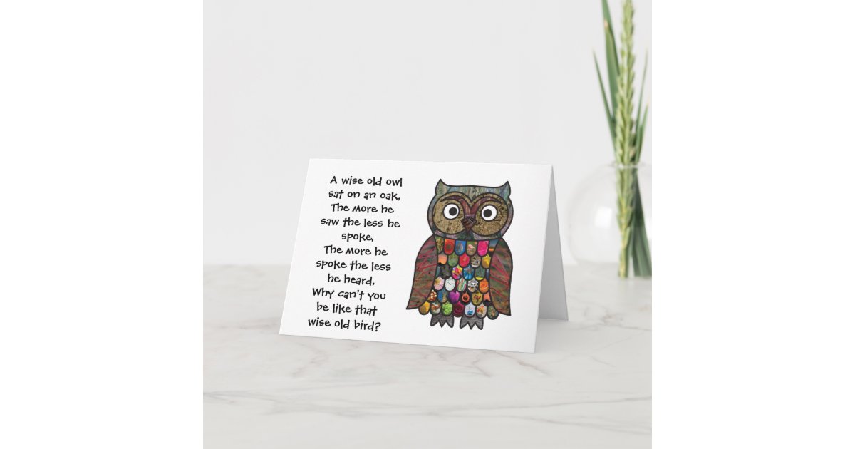 Patchwork Owl Card with Quote / Poem | Zazzle