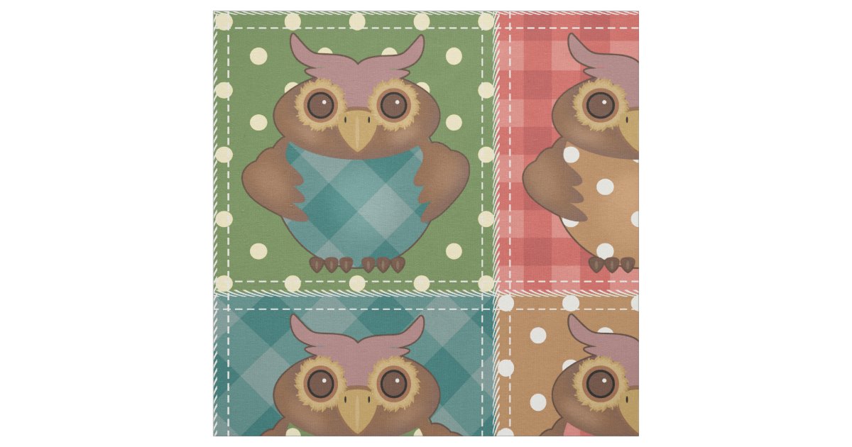 Patchwork Owls Fabric | Zazzle
