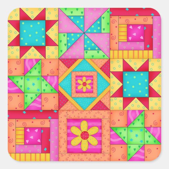 Patchwork Quilt Blocks Square Stickers | Zazzle.com