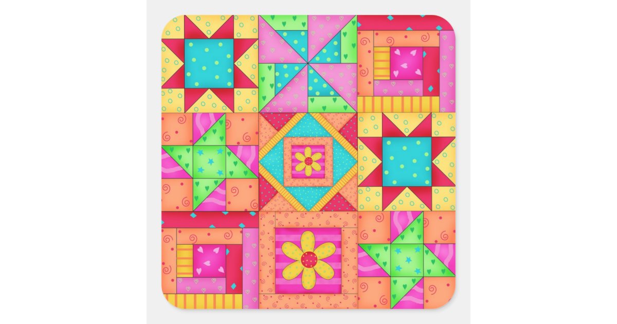 Patchwork Quilt Blocks Square Stickers | Zazzle