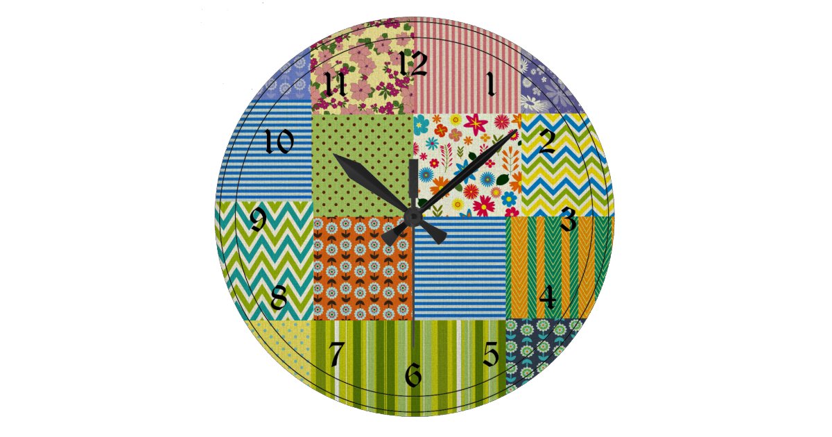 Patchwork Quilt Large Clock | Zazzle.com