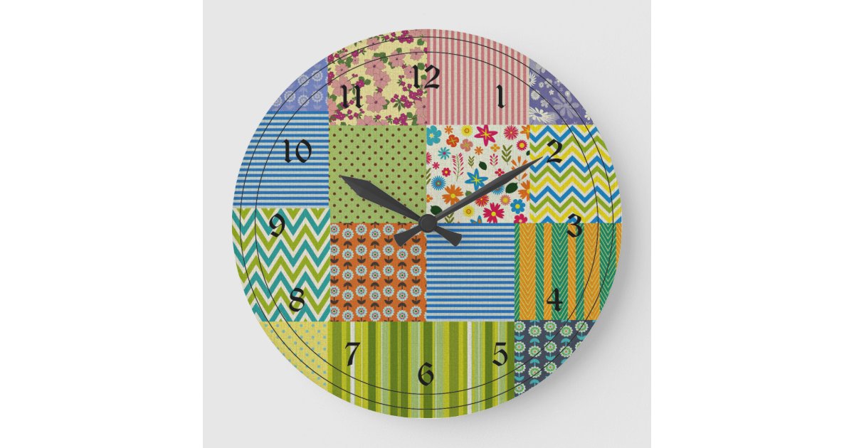 Patchwork Quilt Large Clock | Zazzle