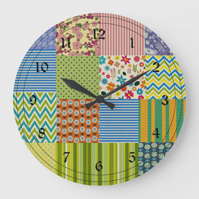 Patchwork Quilt Large Clock | Zazzle