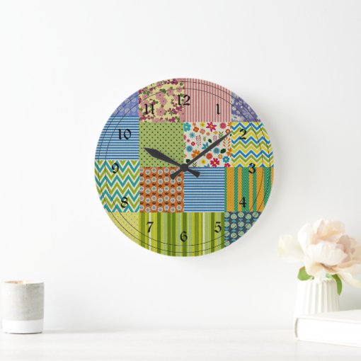 Patchwork Quilt Large Clock | Zazzle