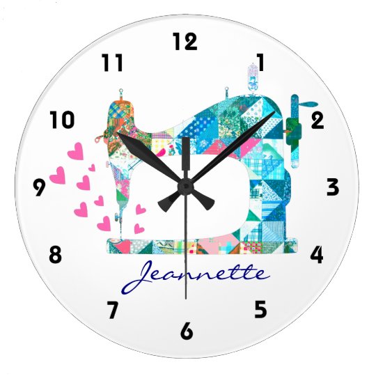 Patchwork Quilt Sewing Machine Wall Clock | Zazzle.com
