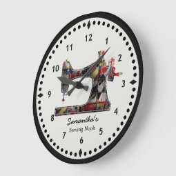 Patchwork Quilt Sewing Machine Wall Clock | Zazzle