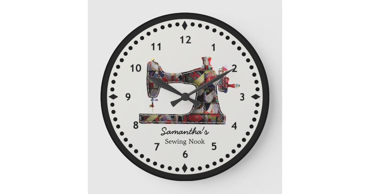 Patchwork Quilt Sewing Machine Wall Clock | Zazzle
