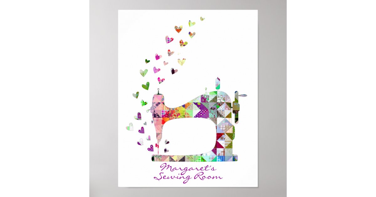 Patchwork Sewing Machine Rainbow Poster | Zazzle