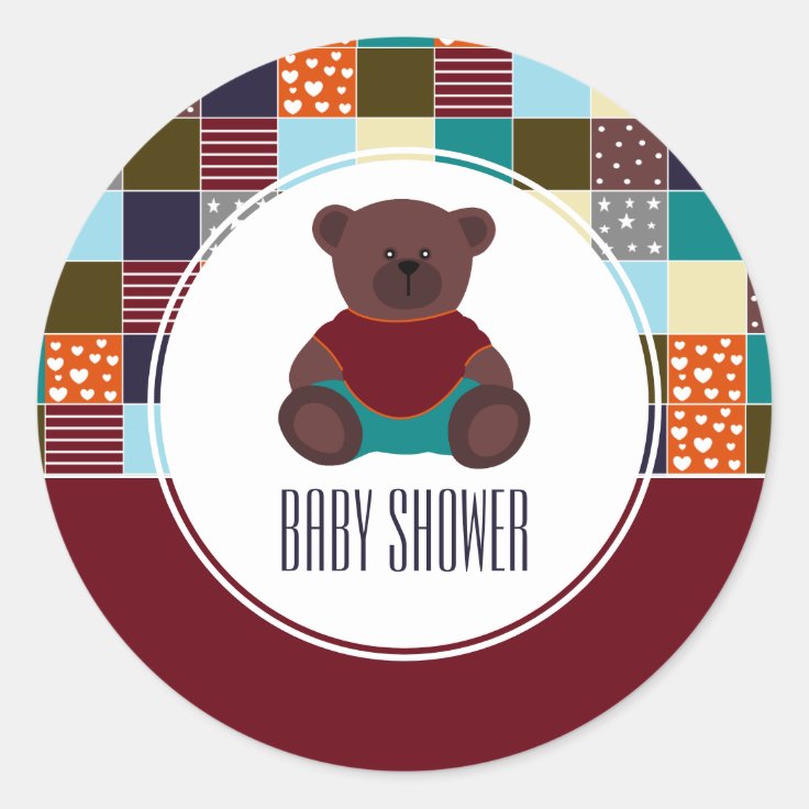 Patchwork Teddy Bear, Baby Shower Classic Round Sticker | Zazzle