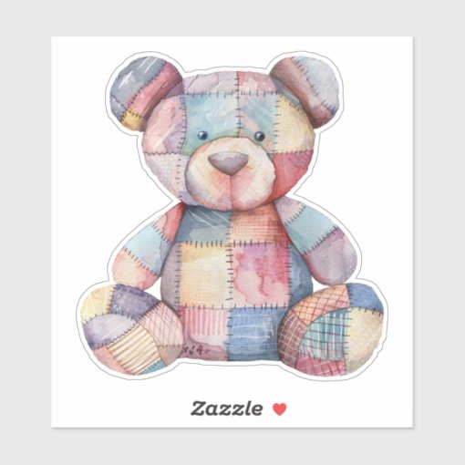 Patchwork Teddy Bear Sticker | Zazzle
