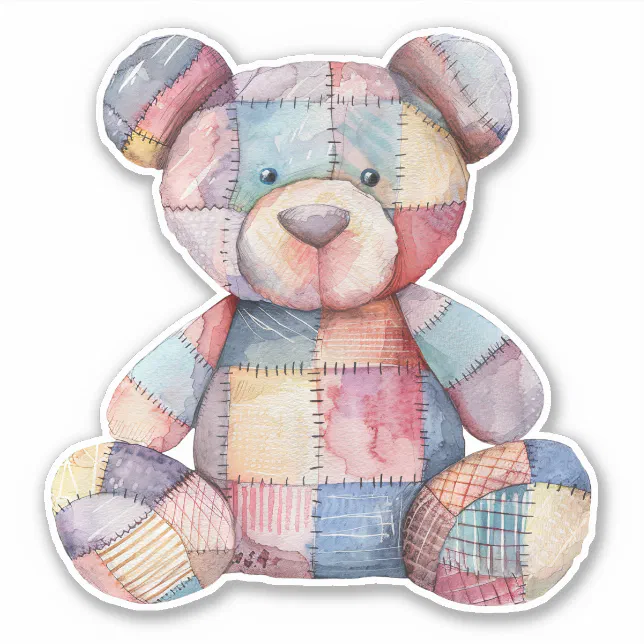 Patchwork Teddy Bear Sticker | Zazzle