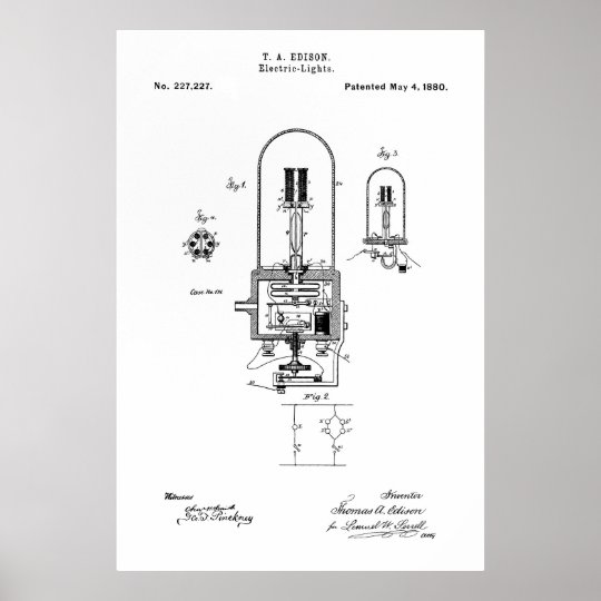 PATENT ART - EDISON LIGHT BULB - 1880 POSTER | Zazzle.com