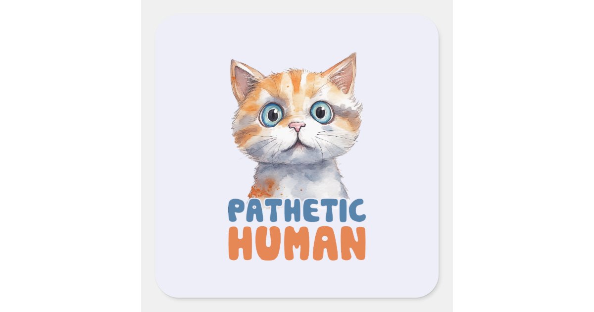 Pathetic Human – Sarcastic Cat Design Square Sticker | Zazzle