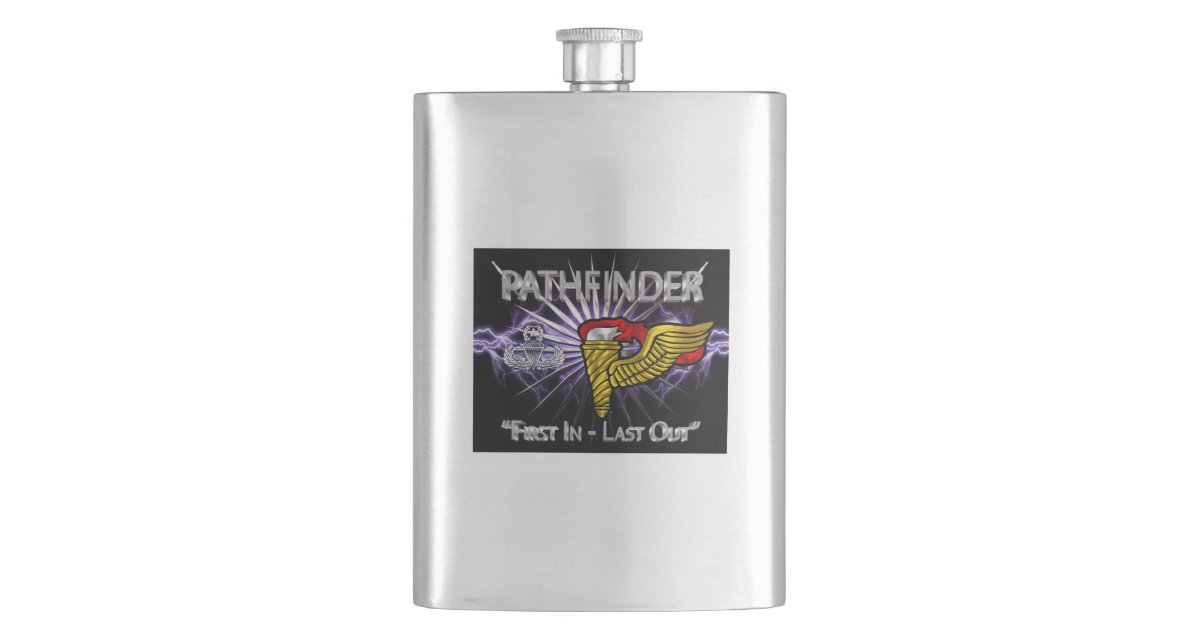 Pathfinder Badge-“First In Last Out” Flask | Zazzle