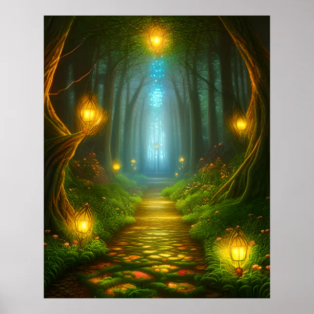 Pathway Through Enchanted Forest Fantasy Art Poster | Zazzle