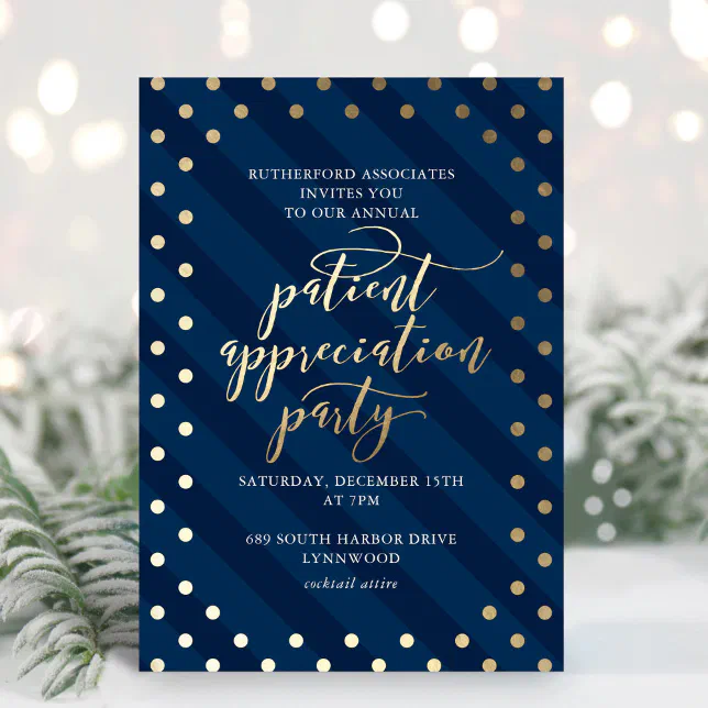 Patient Appreciation Foil Navy Holiday Party Invitation | Zazzle