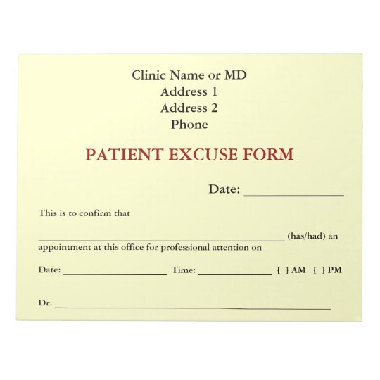 Patient Excuse Form Notepad (White) | Zazzle.com