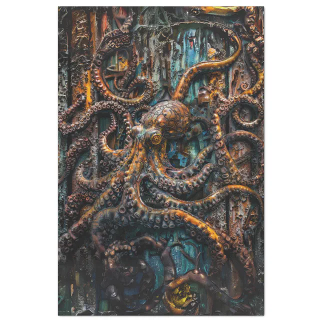 Patina Blue Rust Octopus Decoupage Tissue Paper | Zazzle