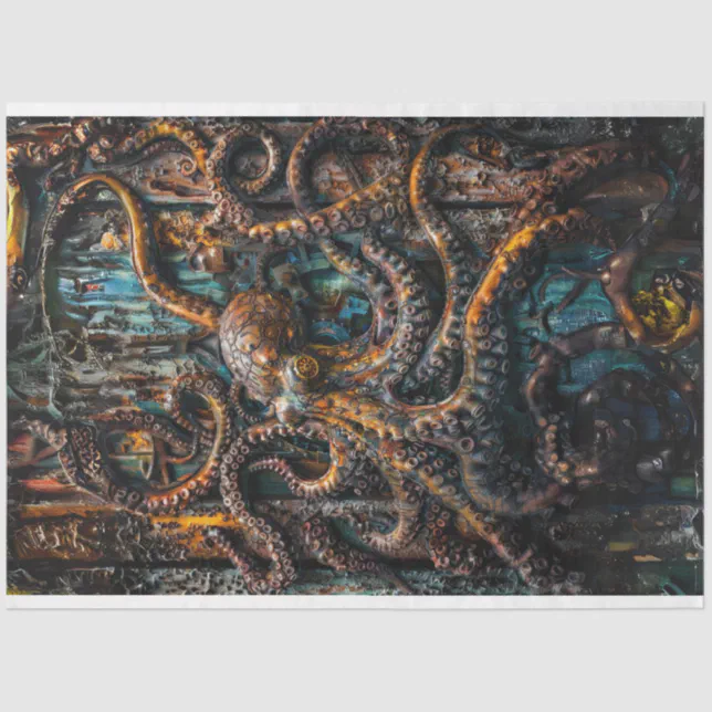 Patina Blue Rust Octopus Decoupage Tissue Paper | Zazzle