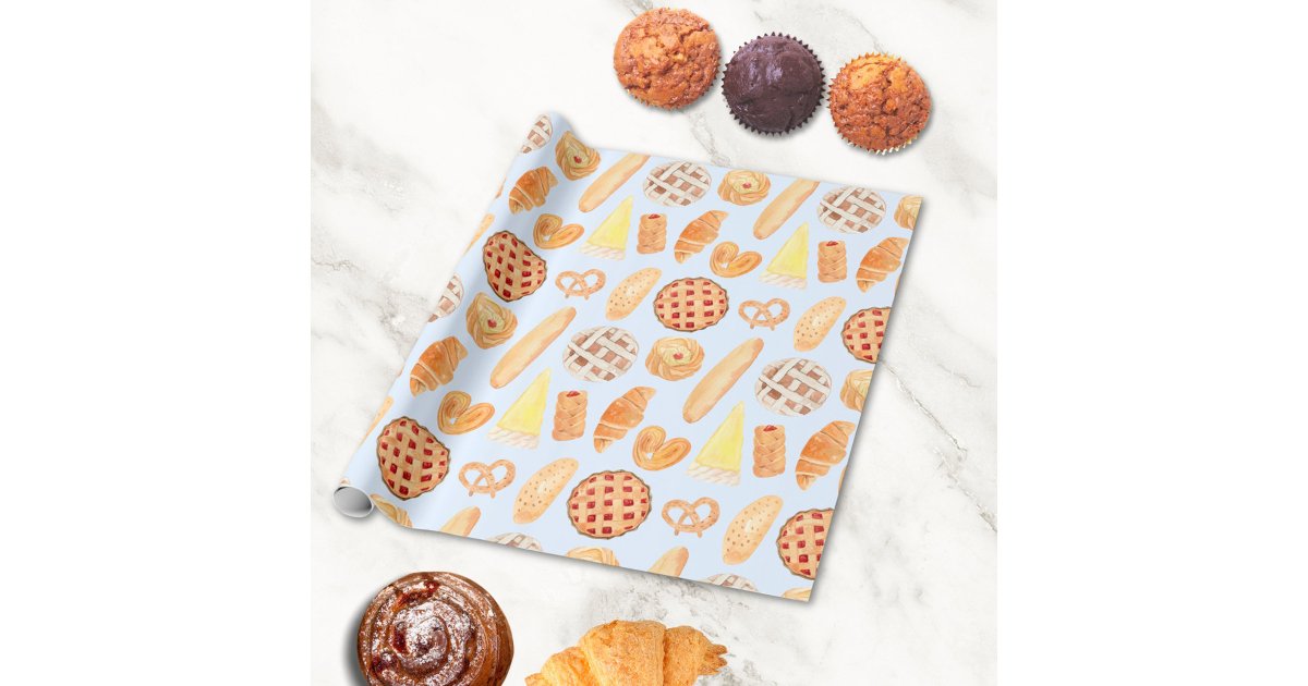 Patisserie French Bakery Pastry Bread Food Art Wrapping Paper | Zazzle