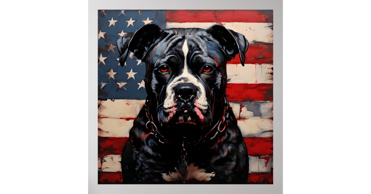 Patriot Pitbull with American Flag 4th of July Poster | Zazzle