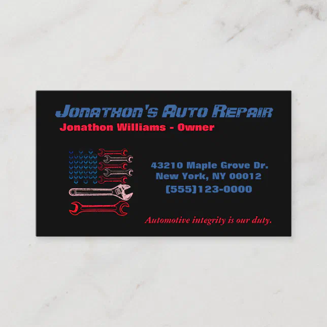 Patriot Tool Flag Car Auto Mechanic Repair Service Business Card | Zazzle