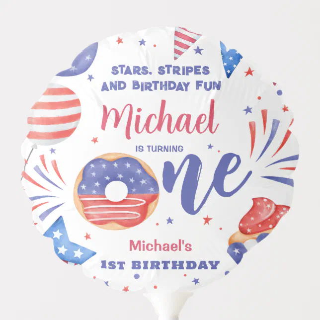 Patriotic 4th of July 1st Birthday Party Balloon | Zazzle