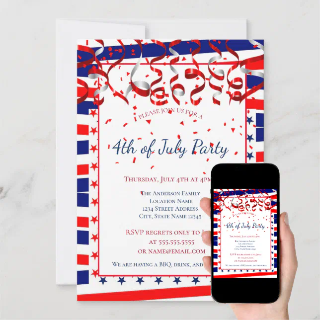 Patriotic 4th Of July American Flag Invitation | Zazzle