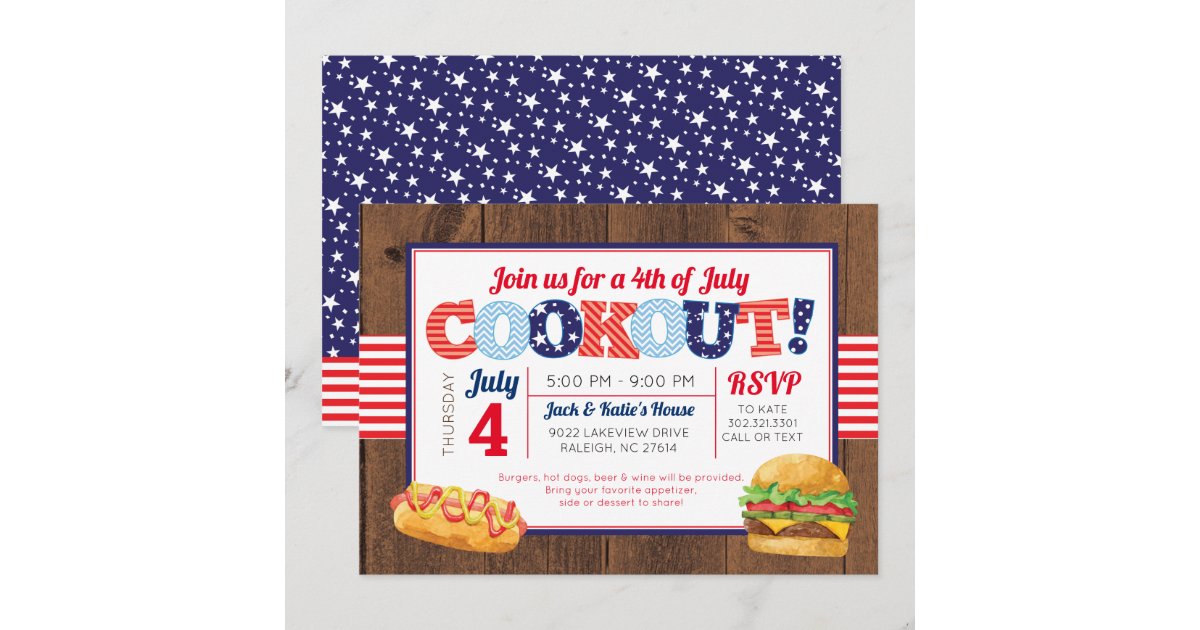 Patriotic 4th of July Cookout Party Invitation | Zazzle
