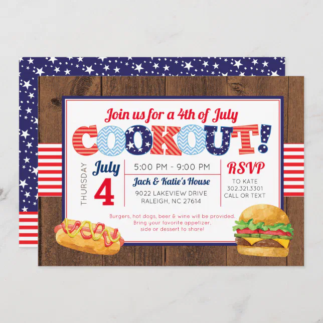 Patriotic 4th of July Cookout Party Invitation | Zazzle