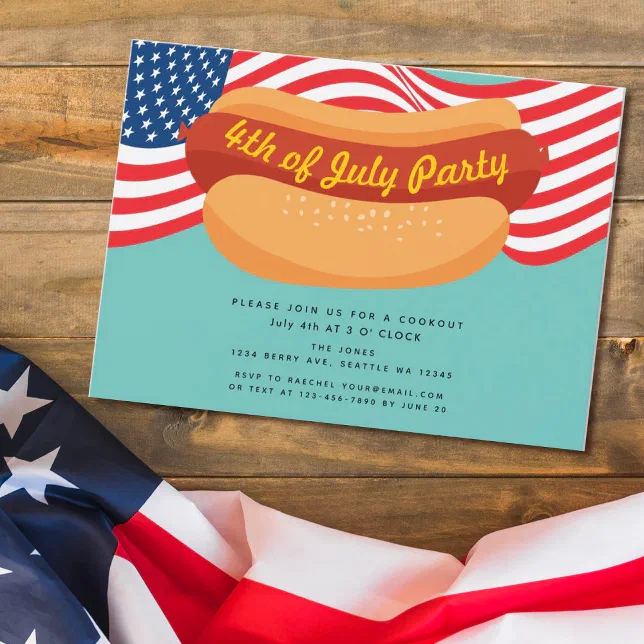 Patriotic 4TH of July Hotdog Cookout Invitation | Zazzle
