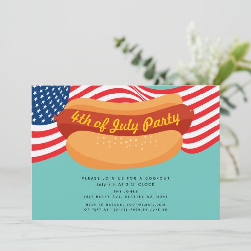 Patriotic 4TH of July Hotdog Cookout Invitation | Zazzle