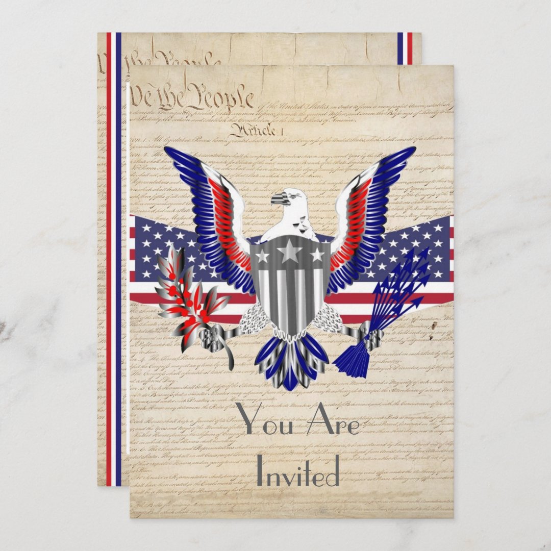 Patriotic American eagle, flag and constitution Invitation | Zazzle