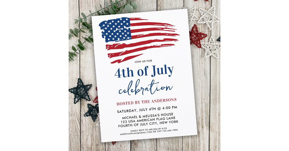 Patriotic American Flag 4th Of July Party Invitation Postcard | Zazzle