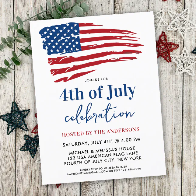 Patriotic American Flag 4th Of July Party Invitation Postcard | Zazzle